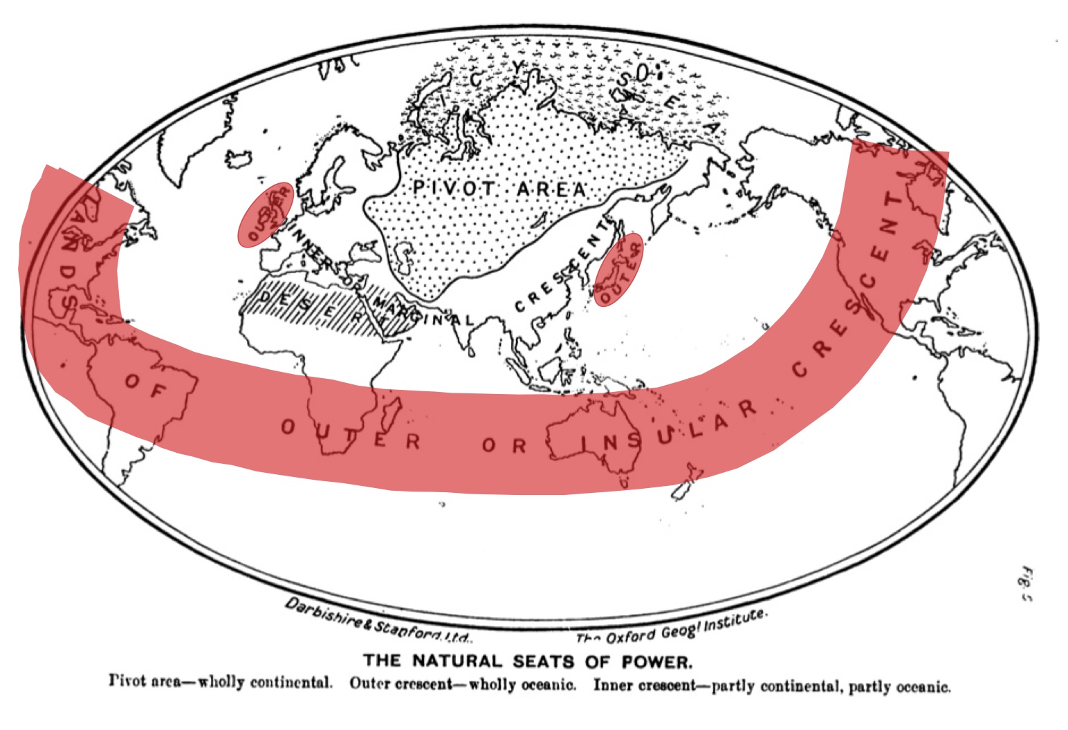 Mackinder’s map of the natural seats of power (1904) – Géostratégie